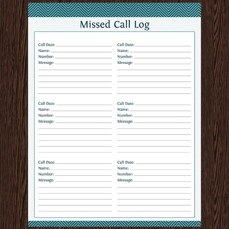 Missed Call Log - Fillable PDF Printable - Household Organizer Chevron ...
