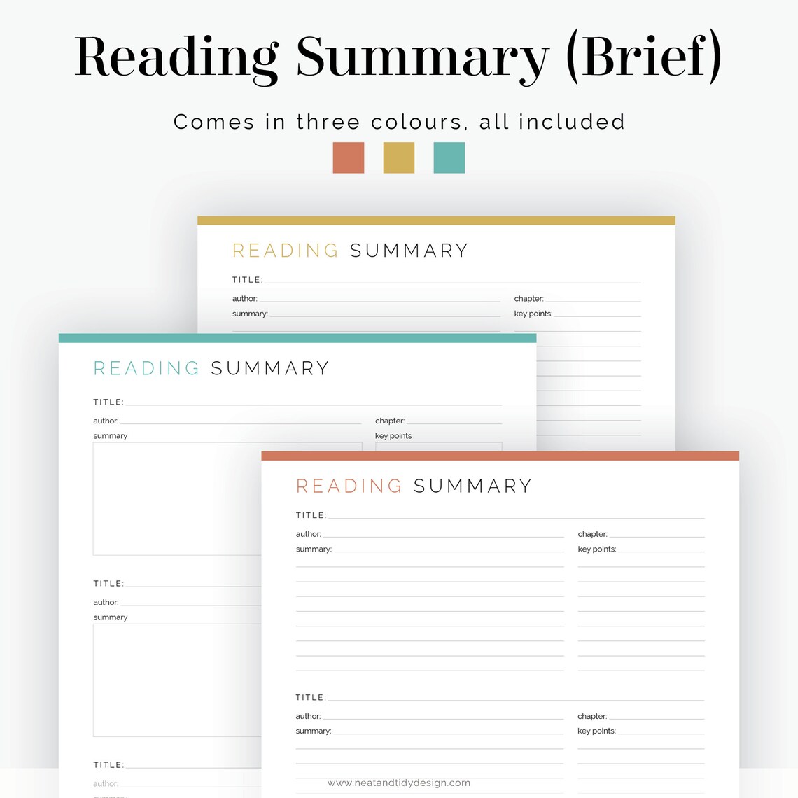 Reading Summary Fillable Printable PDF Student Planner | Etsy