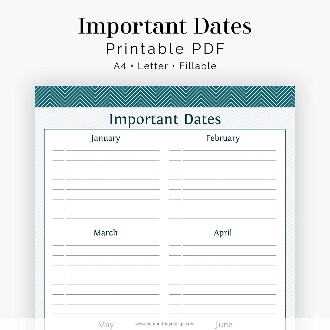 Important Dates Organizer Fillable Printable PDF Instant Download - Etsy