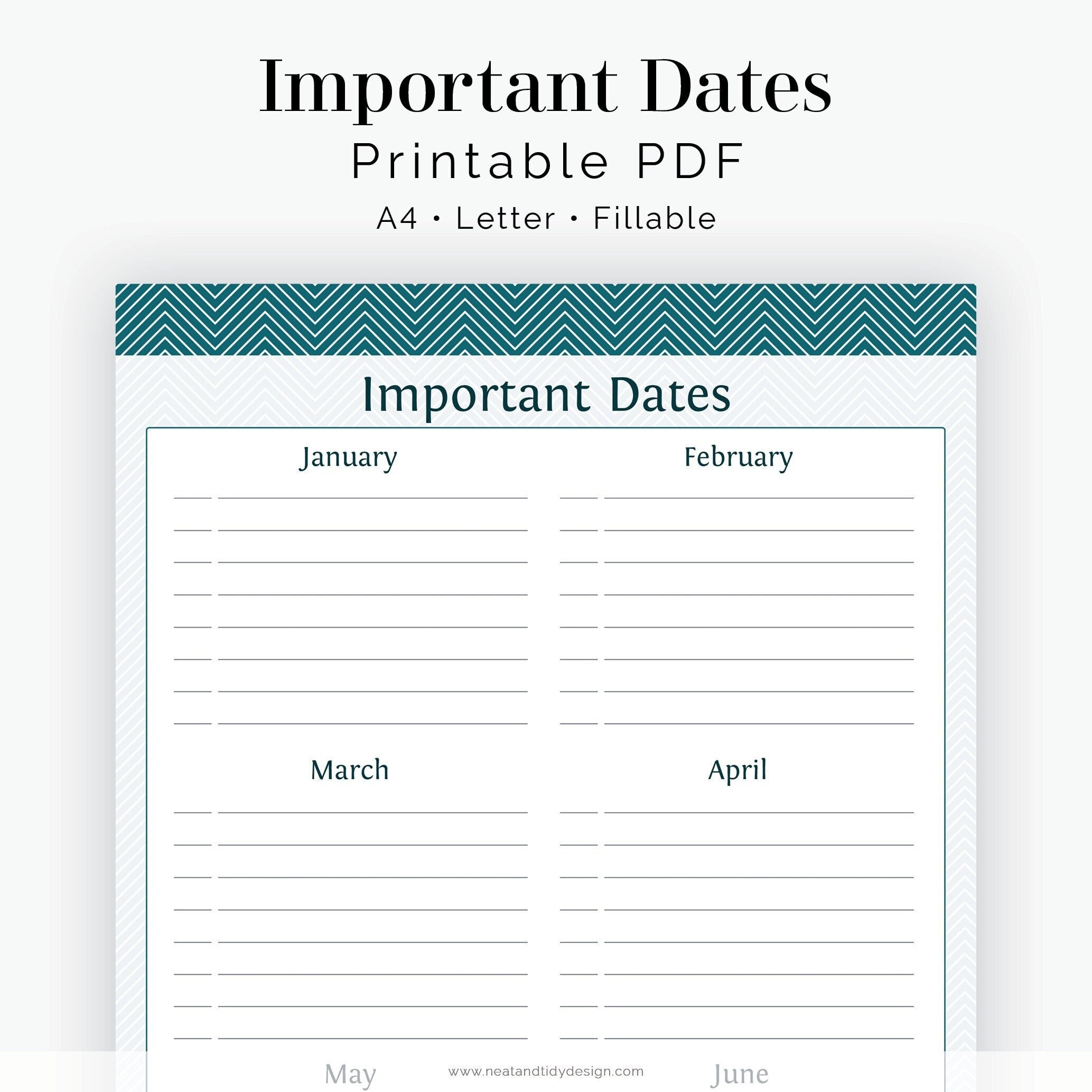 Important Dates Organizer Fillable Printable PDF Instant Download - Etsy