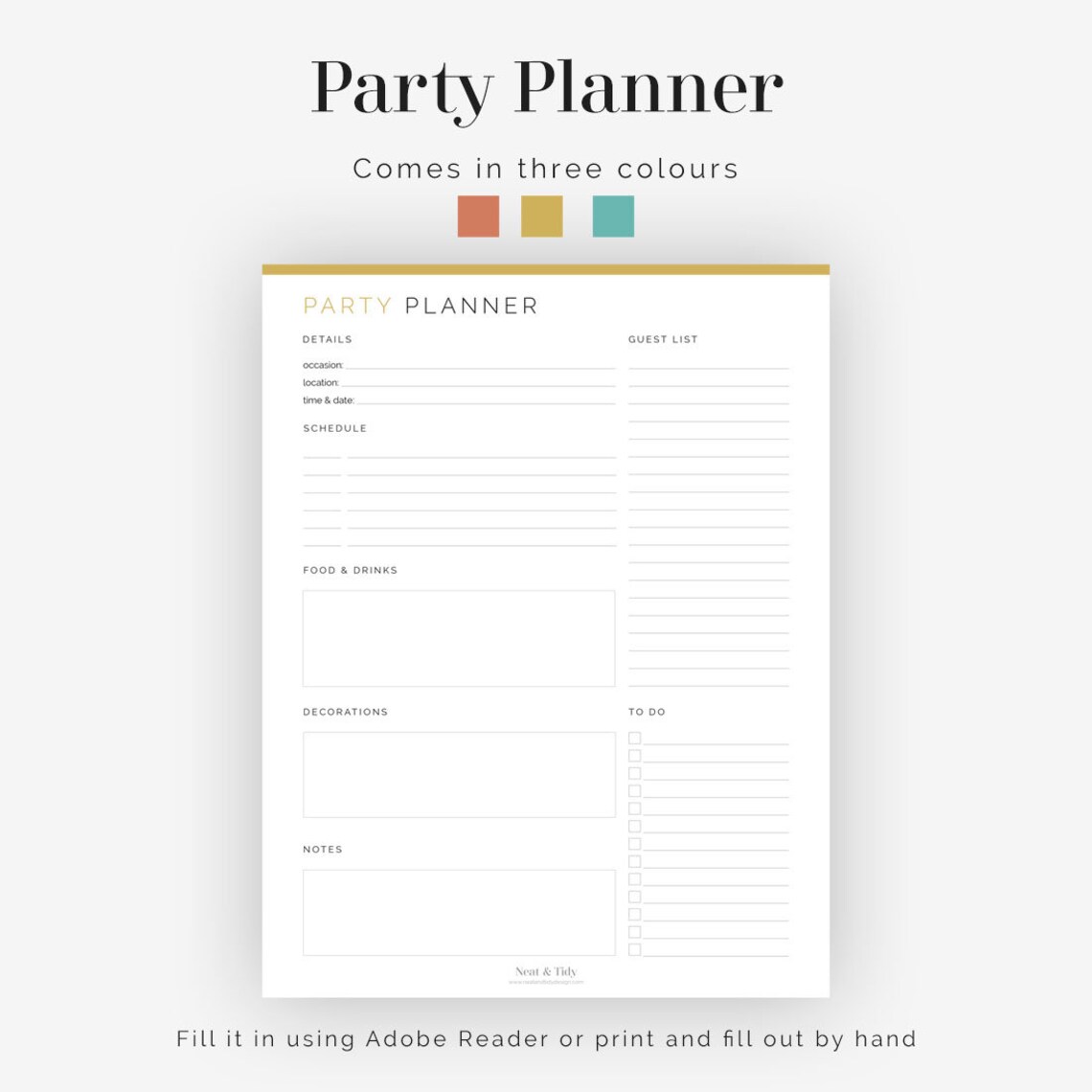 Party Planner - Fillable - Printable PDF - Christmas Planner, Holiday ...