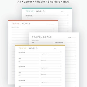 Travel Goals (3 Layouts) - Fillable - Travel Planner, Vacation Planner ...