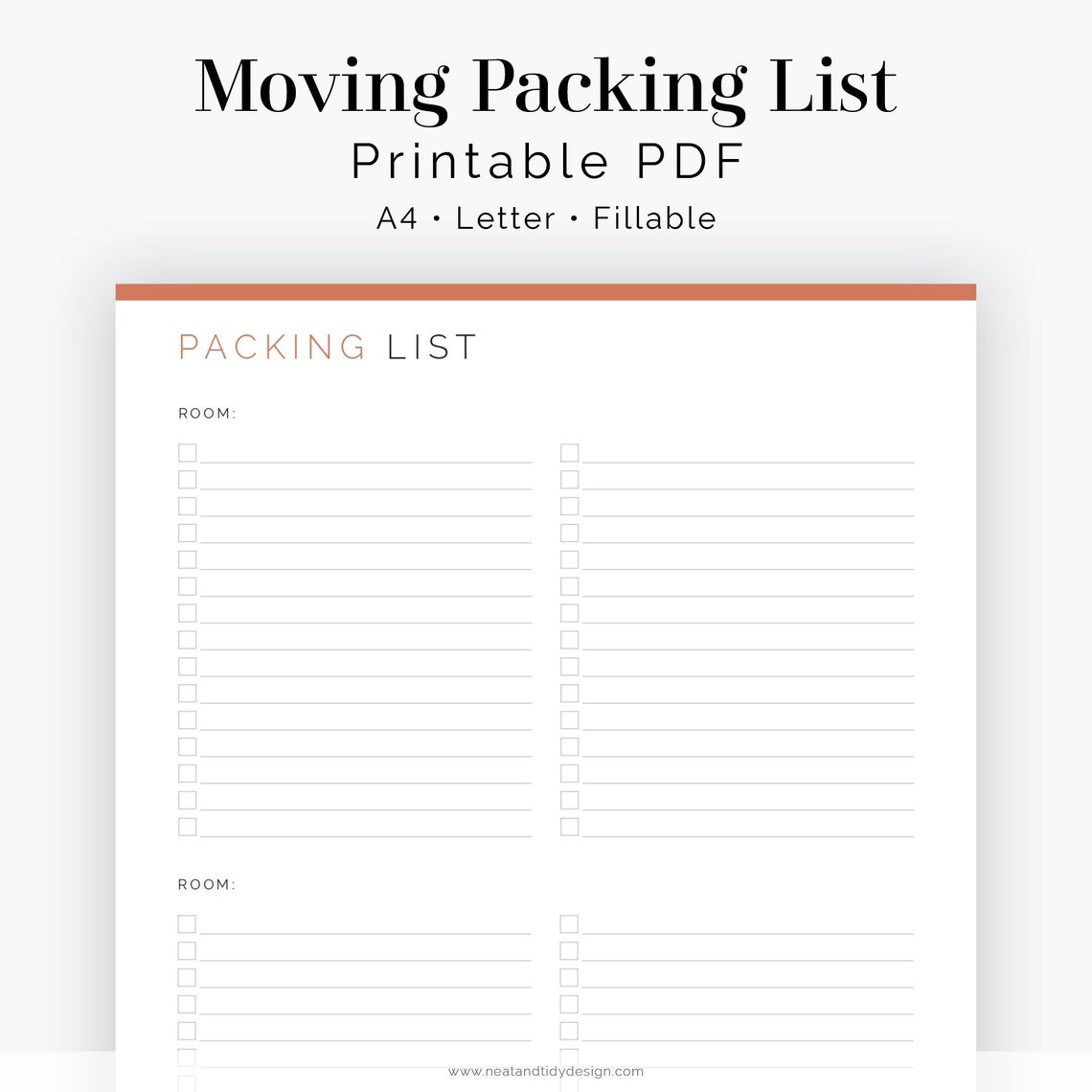 Moving Packing List - by Room - Fillable - Moving Planner - Printable ...