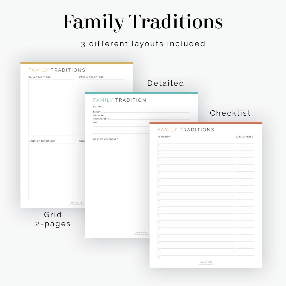 Family Traditions 3 Layouts Fillable Printable PDF - Etsy