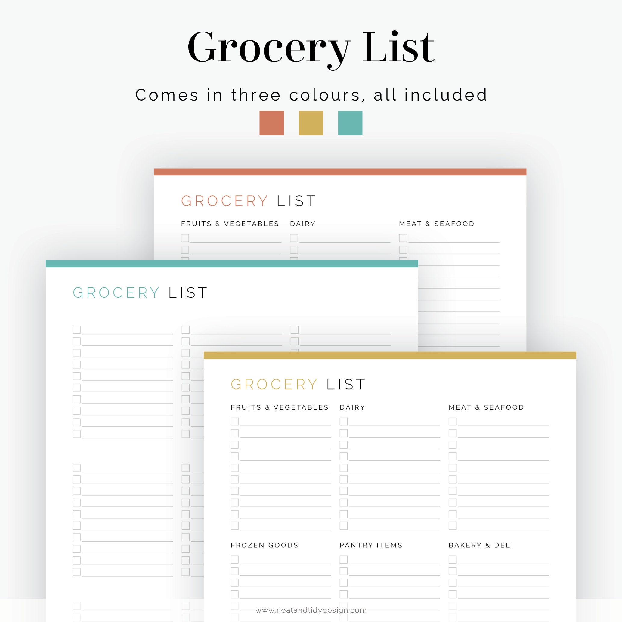 Grocery List With Categories - Printable PDF - Meal Planner, Shopping ...