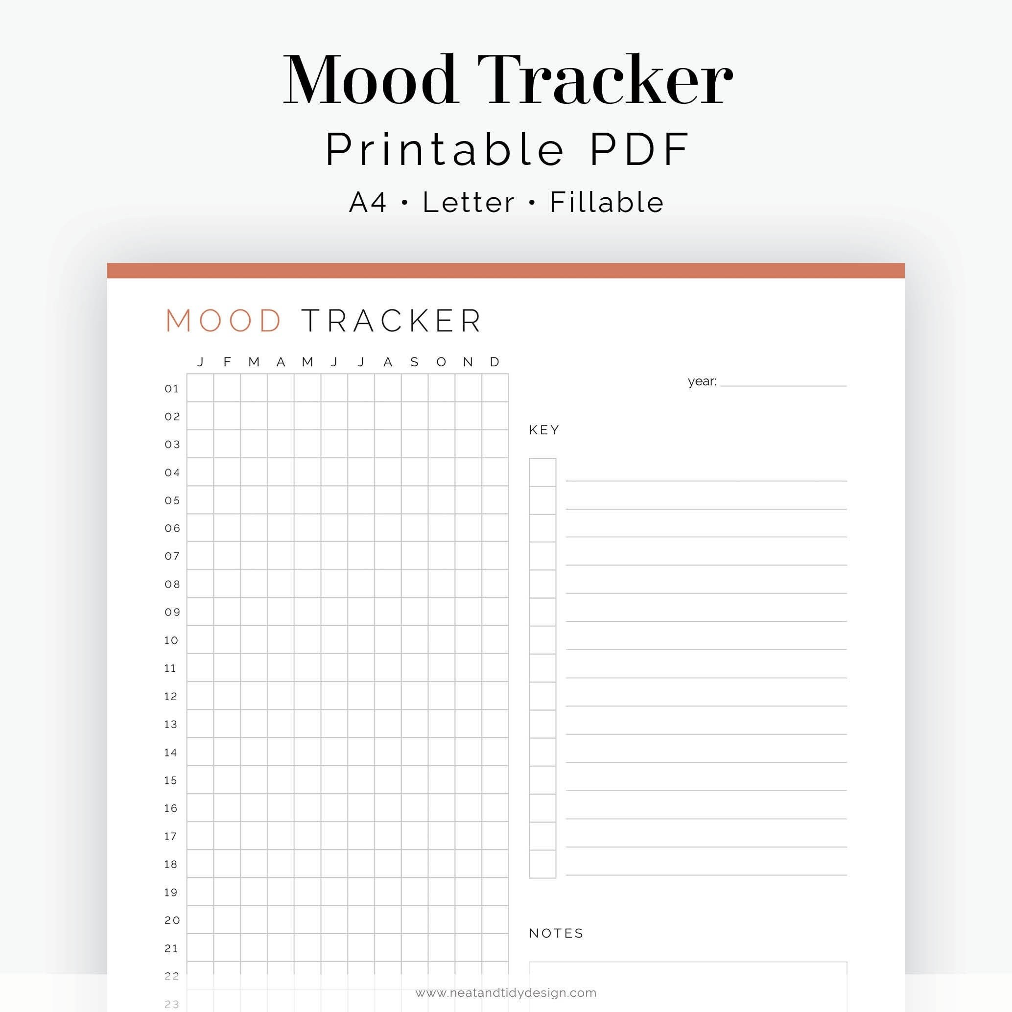 Mood Tracker Fillable Printable PDF Journaling, New Year Resolution ...