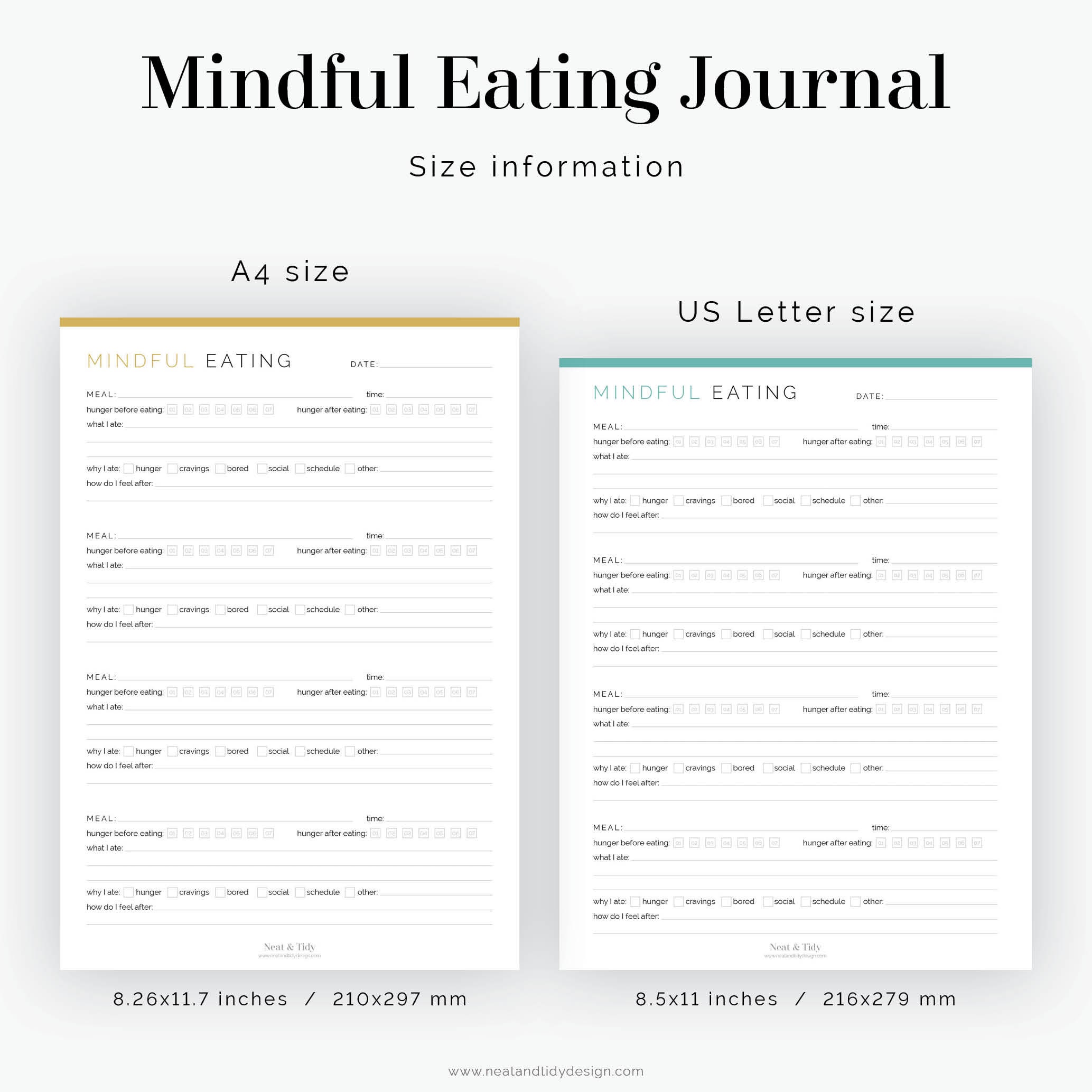 Mindful Eating Journal - Fillable - Printable PDF - Daily Food Journal ...
