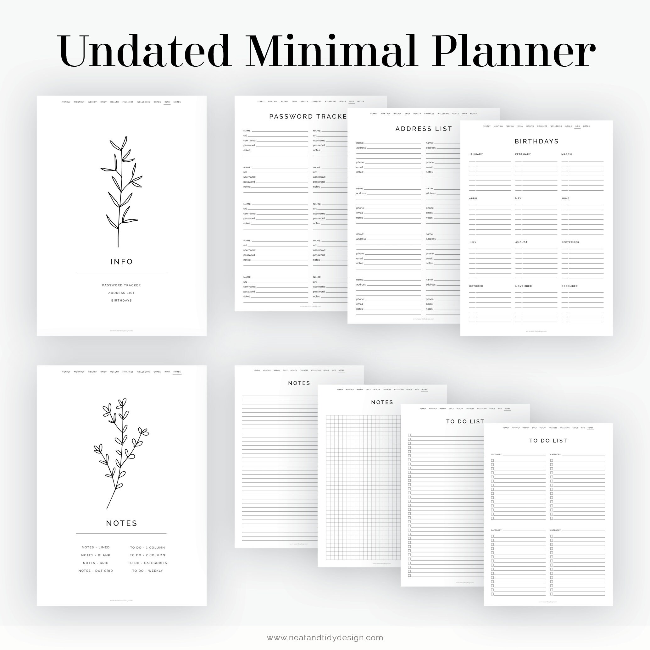 Undated Minimalist Digital Tabbed Planner for Goodnotes light ...