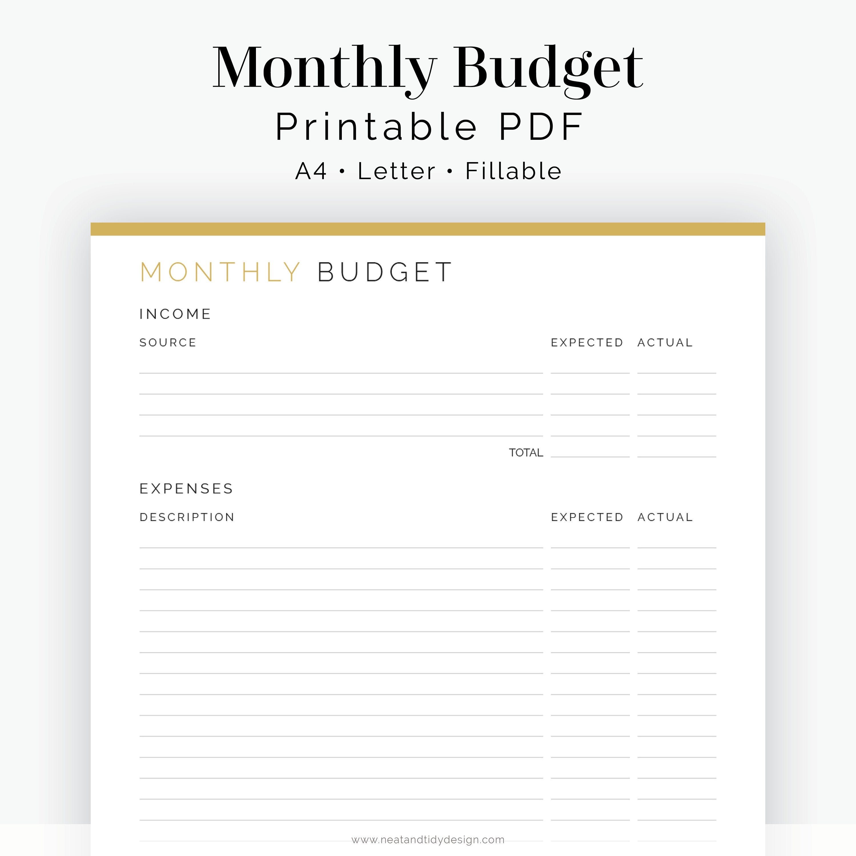 Monthly Budget - Fillable - Printable PDF - Finance Planner - Home ...