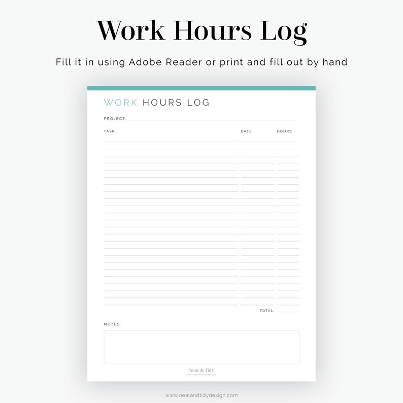 Project Work Hour Log Tracker - Fillable - Printable PDF - Task ...
