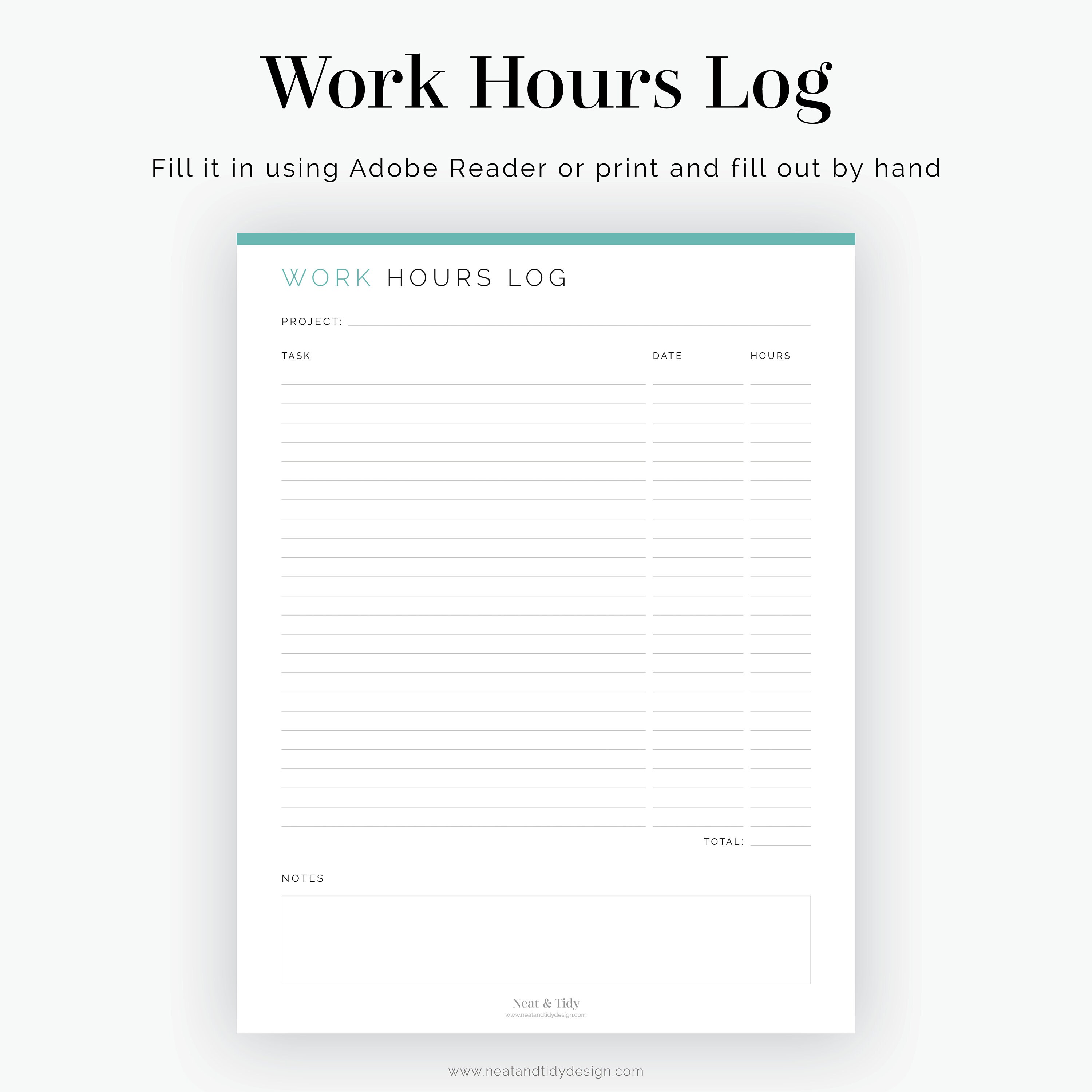 Project Work Hour Log Tracker - Fillable - Printable PDF - Task ...