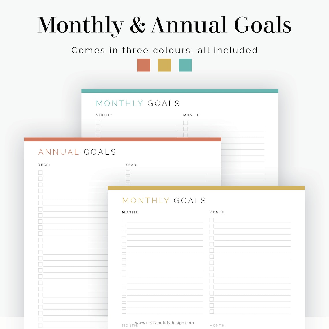 Monthly & Annual Goals Checklists 2 Layouts Fillable Printable PDF New ...