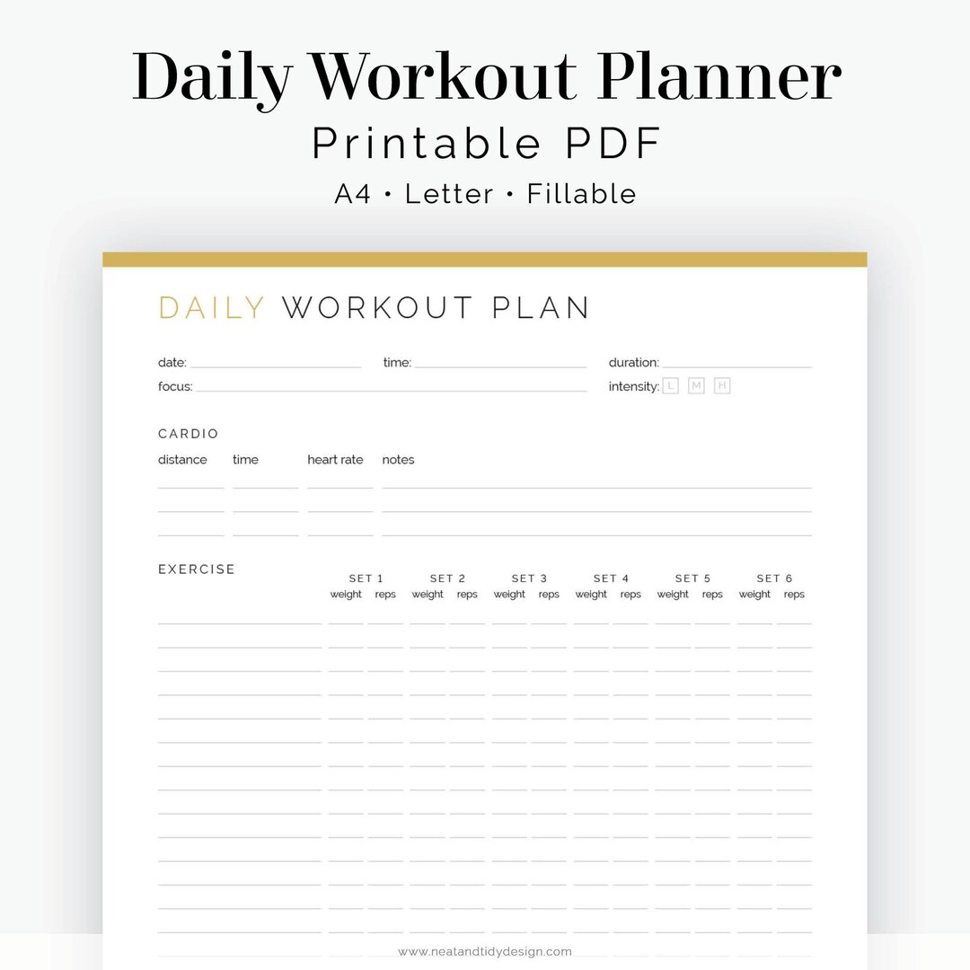 Daily Workout Planner/tracker - Fillable - Printable PDF - Fitness ...