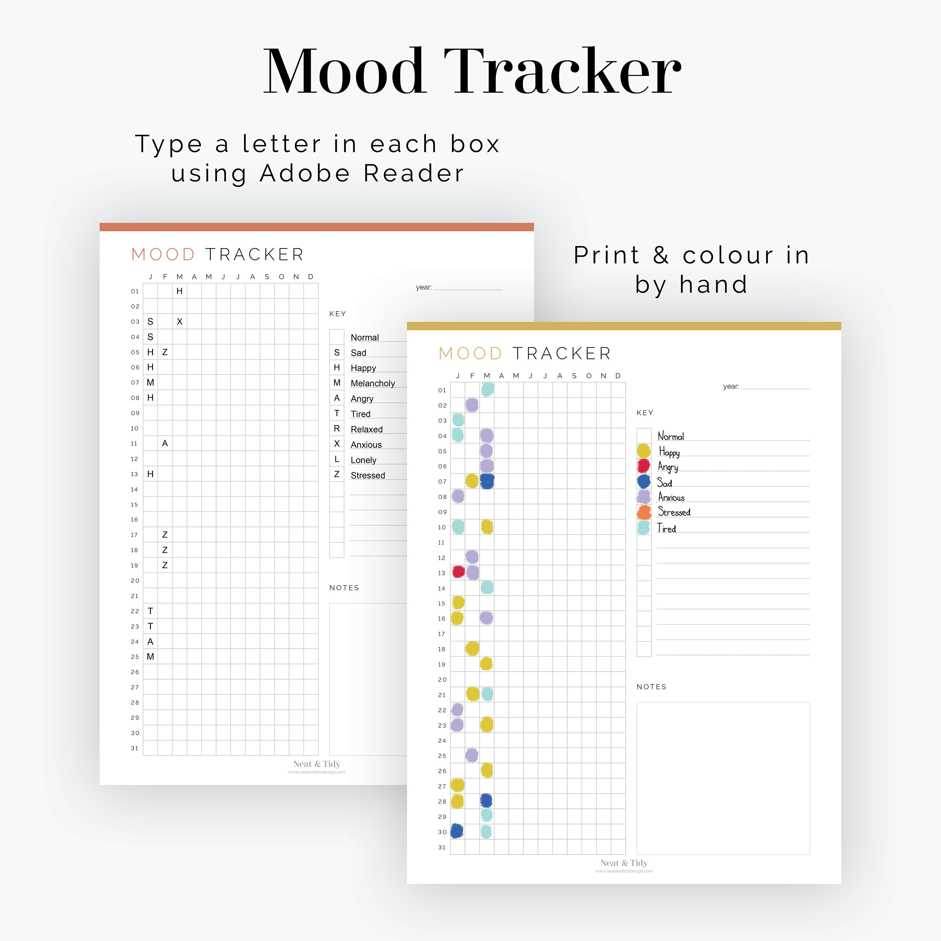 Mood Tracker Fillable Printable PDF Journaling, New Year Resolution ...