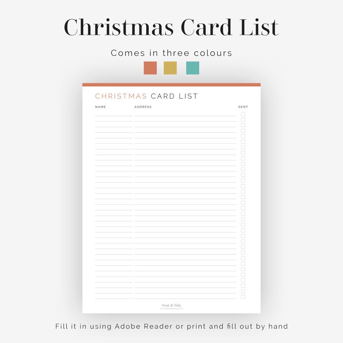 Christmas Card List - Fillable - Printable PDF - Christmas Planner ...