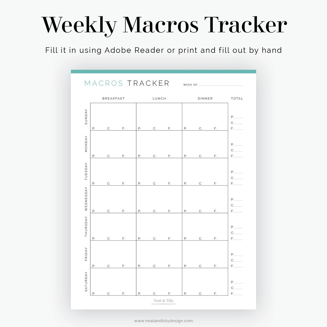 Weekly Macros Tracker Fillable Printable PDF Weekly Food - Etsy