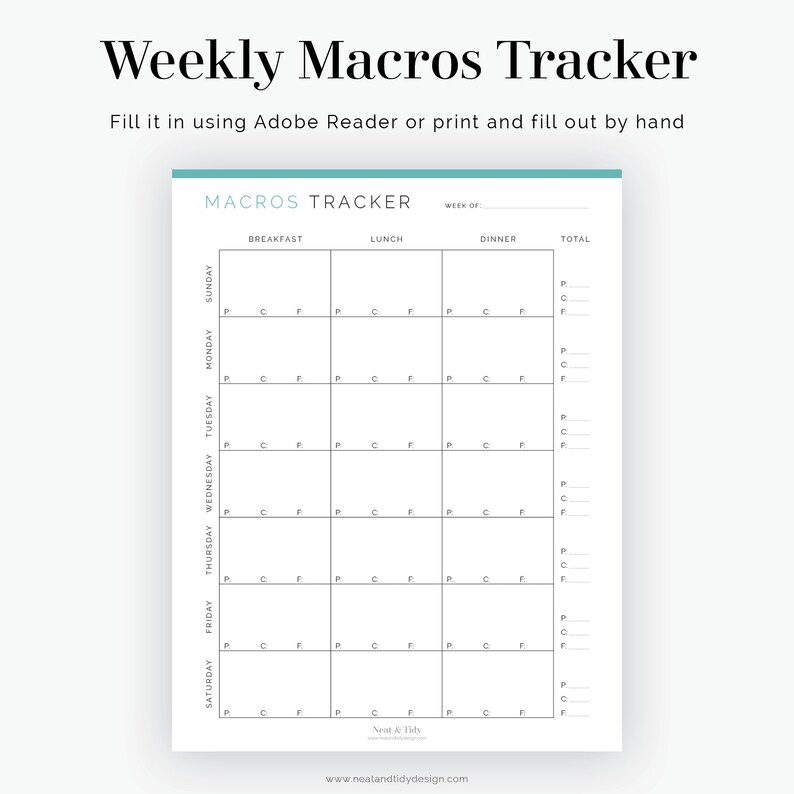 Weekly Macros Tracker Fillable Printable PDF Weekly Food Log Health & Fitness Instant Download ...