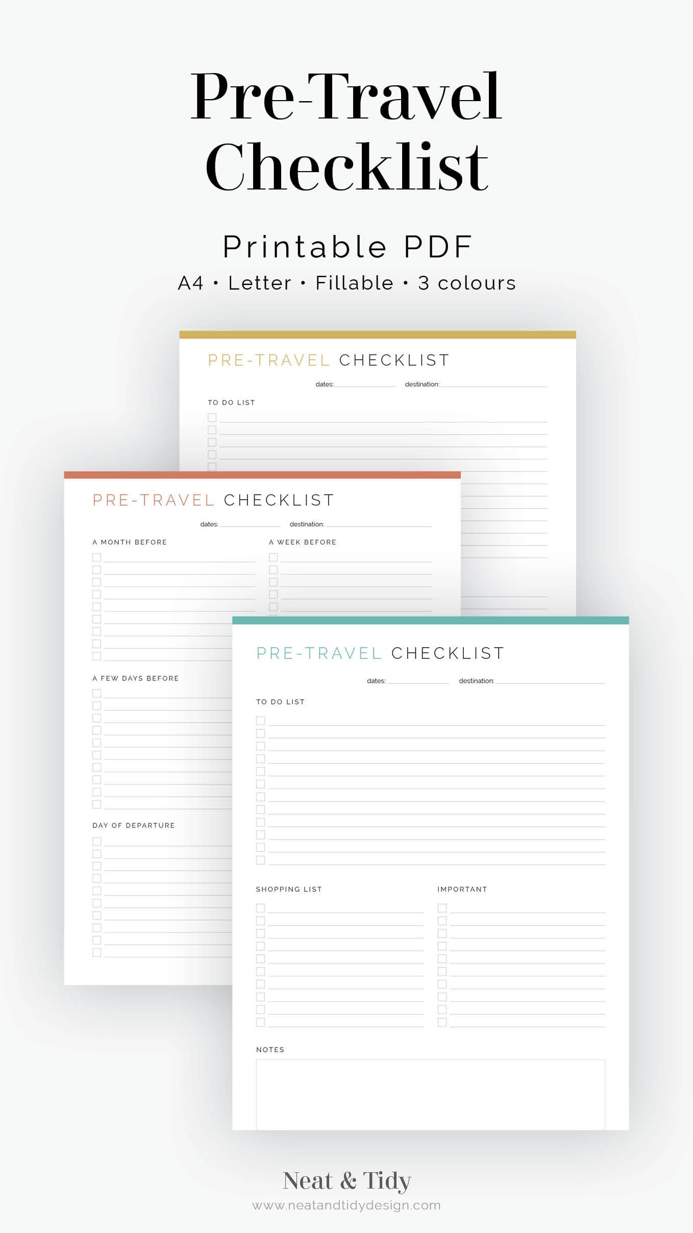 Pre-travel Checklist Fillable Travel Planner, Vacation Planner ...
