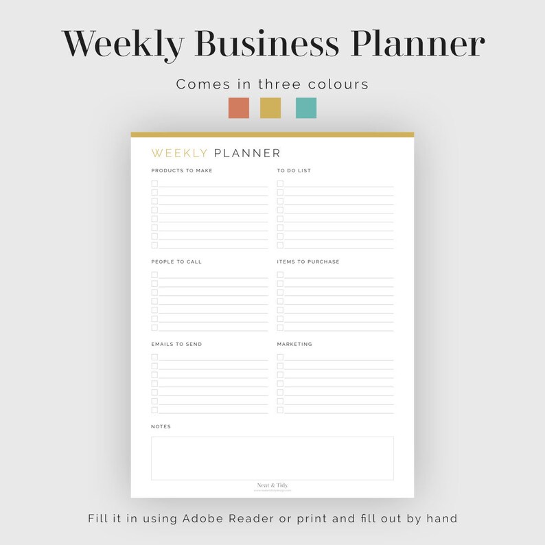 Weekly Business Planner Fillable Printable PDF Business | Etsy