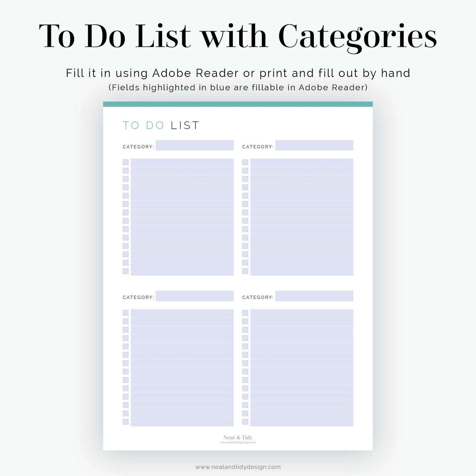To Do List With Categories (4 Versions) - Fillable - Printable PDF ...