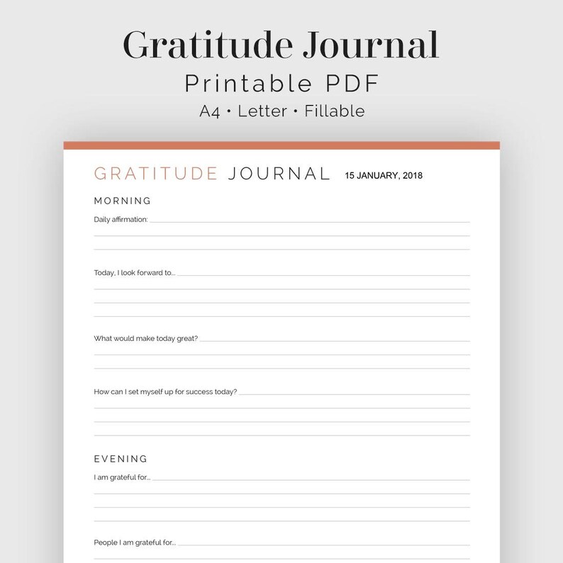 Gratitude Journal Fillable Printable PDF Journaling New Etsy