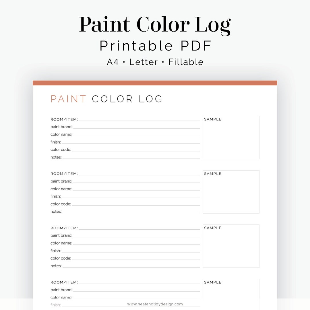 Paint Color Log - Household Paint Colour Tracker - Fillable - Printable ...