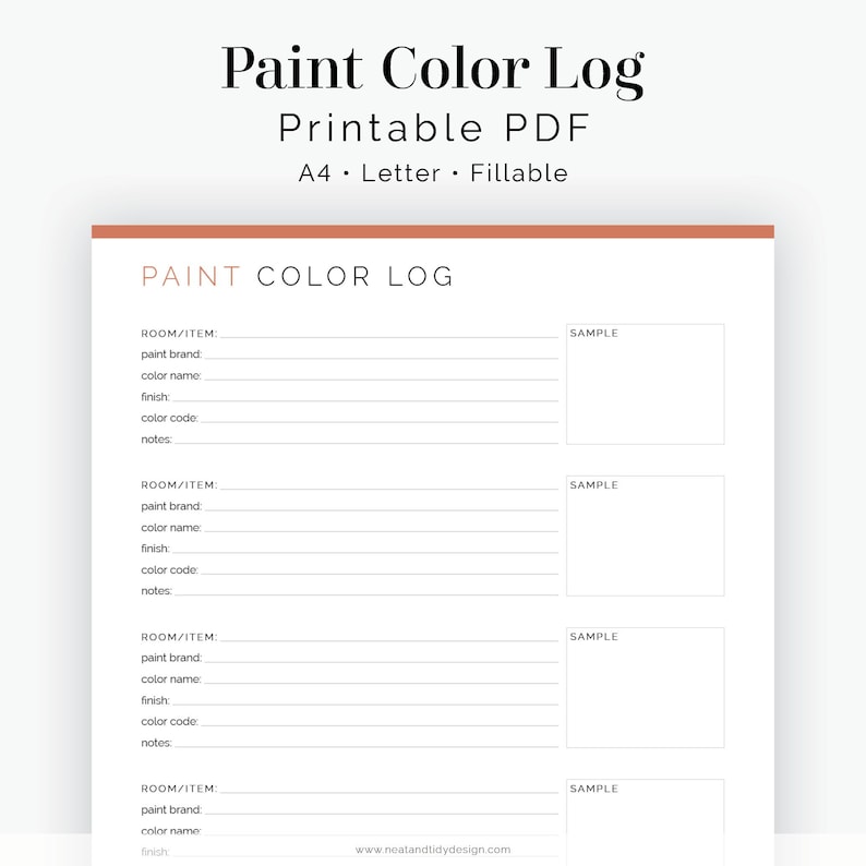 Paint Color Log - Household Paint Colour Tracker - Fillable - Printable ...