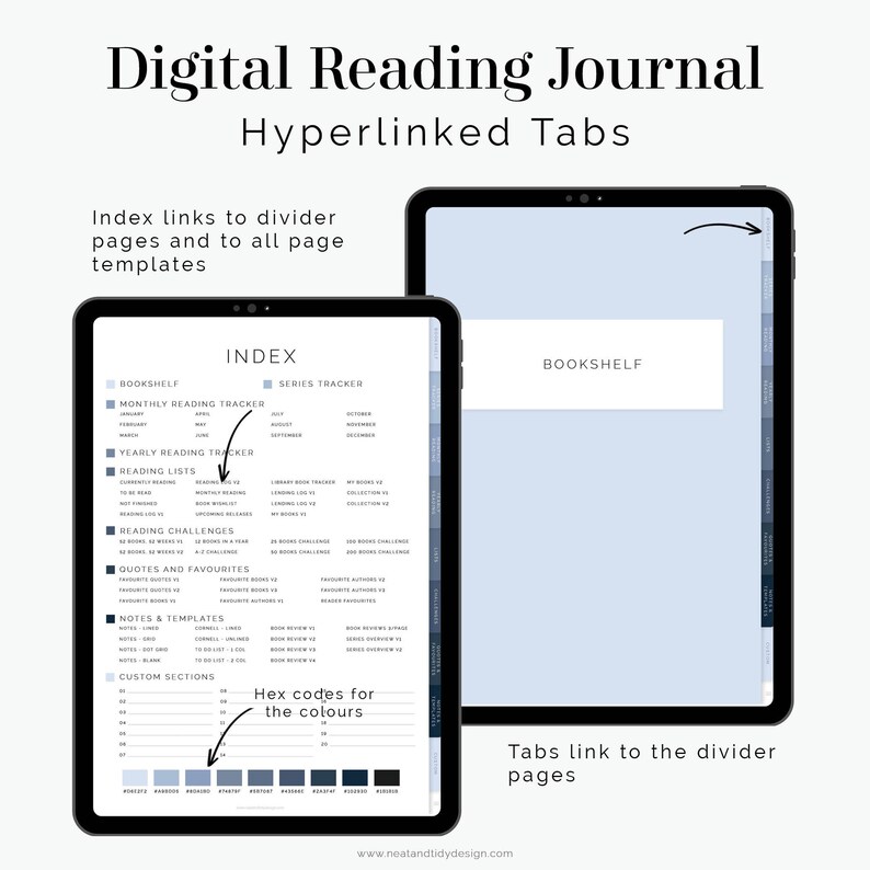 Digital Reading Journal for Goodnotes Blue - Hyperlinked Digital Book ...