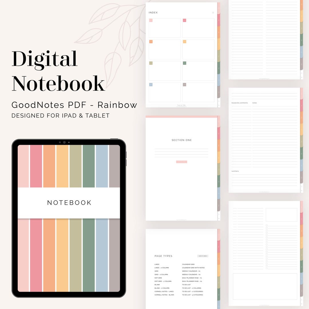 Digital Tabbed Notebook for Goodnotes (portrait) - Hyperlinked Tabs (8 ...