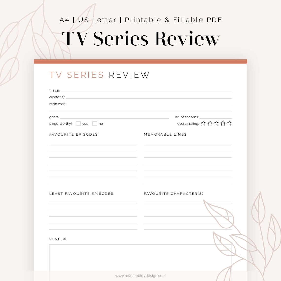 TV Show/series Review Template | Printable and Fillable Series Rating ...