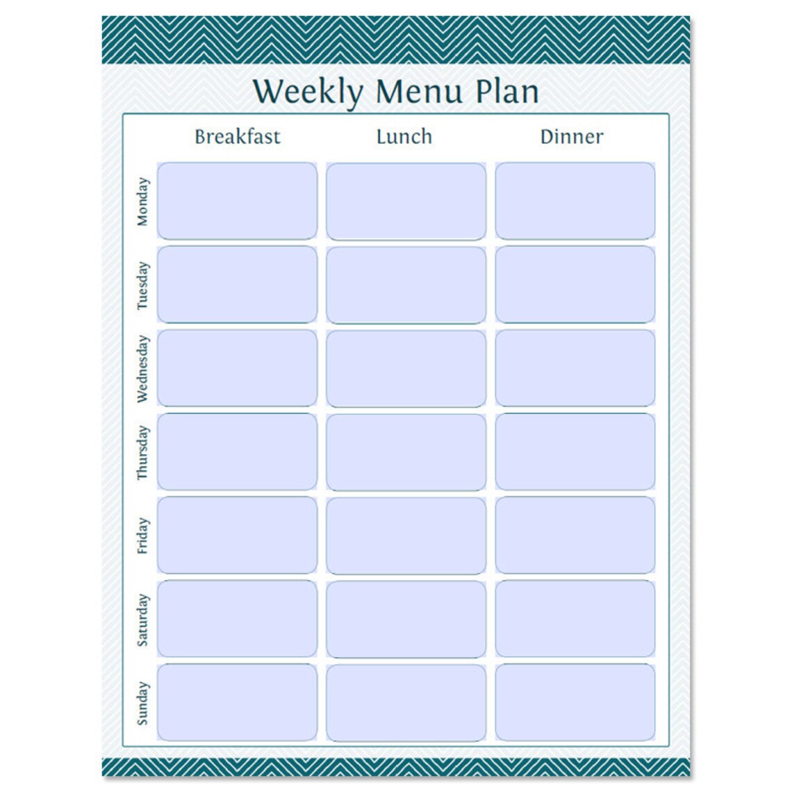 Weekly Menu Planner - Fillable - Household Binder Chevron - Printable ...