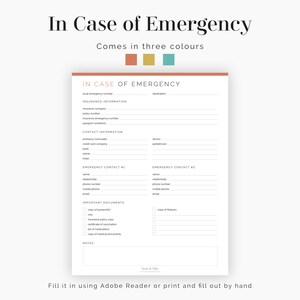 In Case of Emergency Fillable Travel Planner Vacation - Etsy