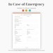 In Case of Emergency Fillable Travel Planner Vacation - Etsy
