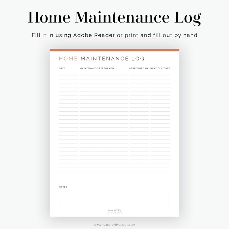 Home Maintenance Logs - 2 Layouts - House Maintenance Repair Log ...