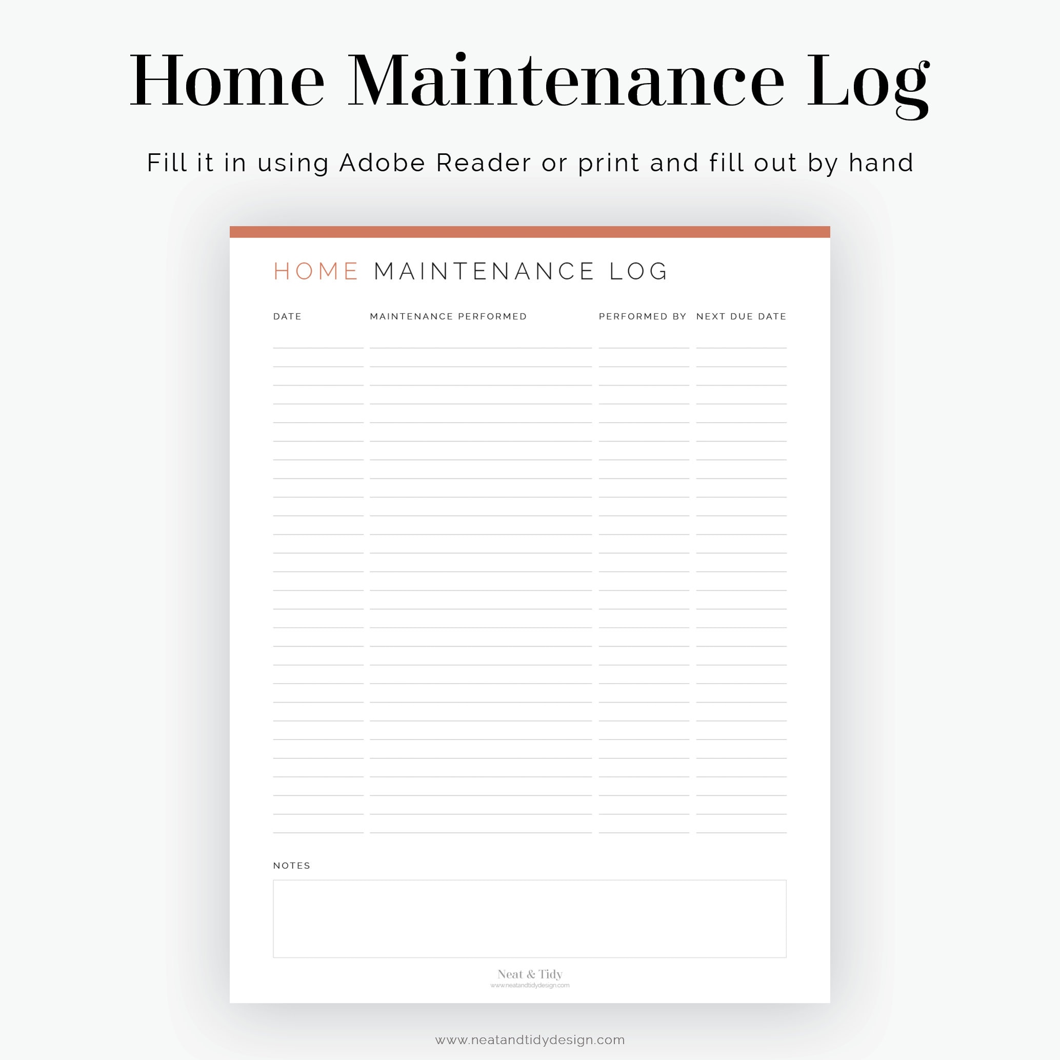 Home Maintenance Logs - 2 Layouts - House Maintenance Repair Log ...