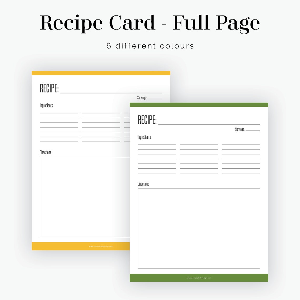 Recipe Card, Full Page Fillable Recipe Card, Letter and A4 Size Instant ...