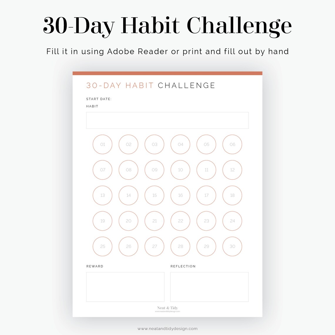 30-day Habit Challenge Tracker Fillable Printable PDF - Etsy