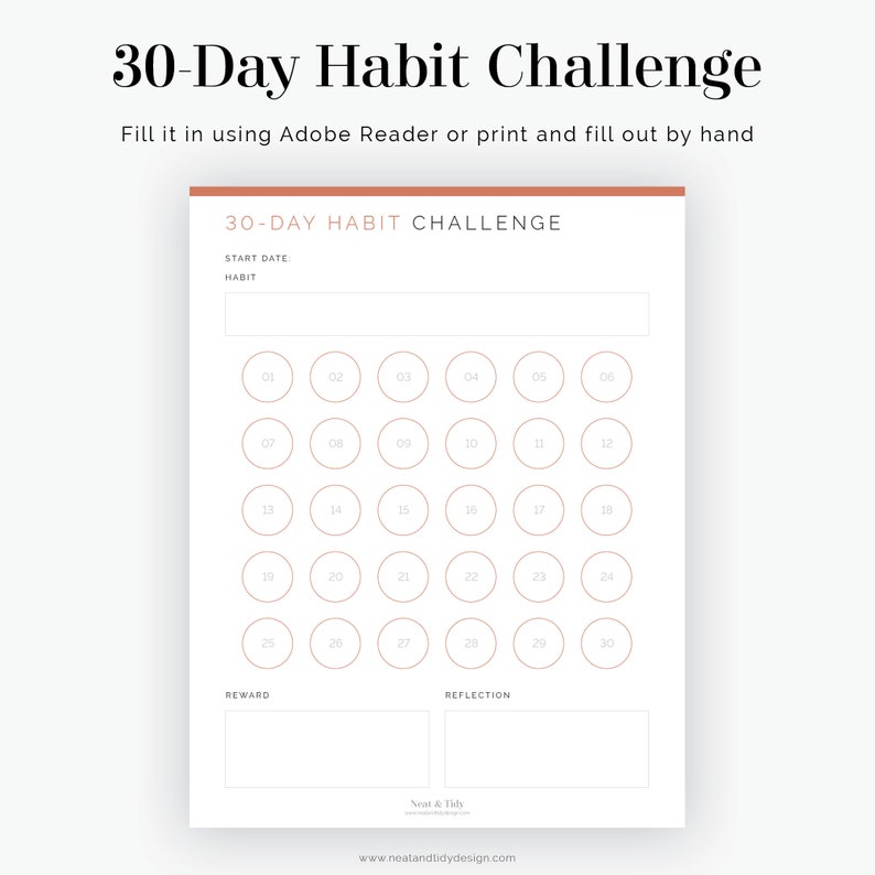30-day Habit Challenge Tracker Fillable Printable PDF New Year ...
