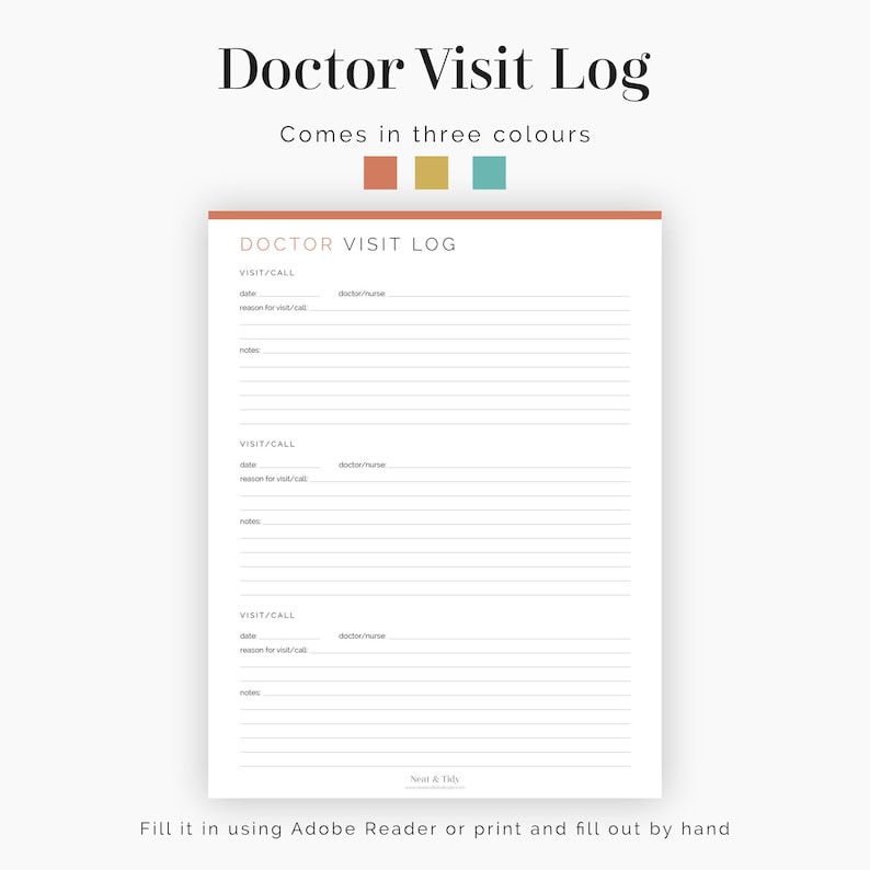 Doctor Visit Log (2 Layouts) - Health & Medical Log, Healthcare Planner ...