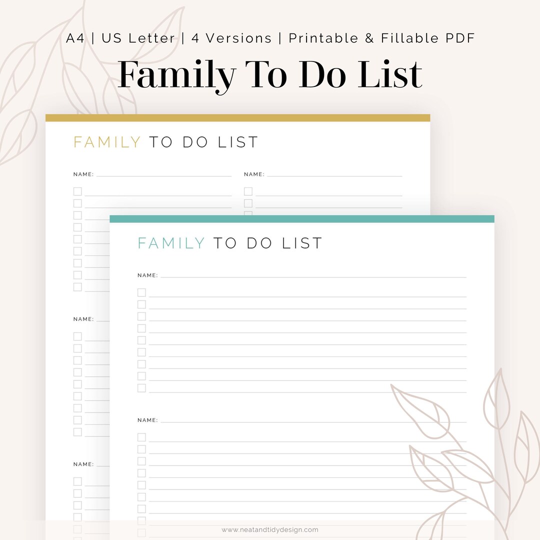 Family to Do List (4 Versions) - Fillable, Printable PDF - Task ...