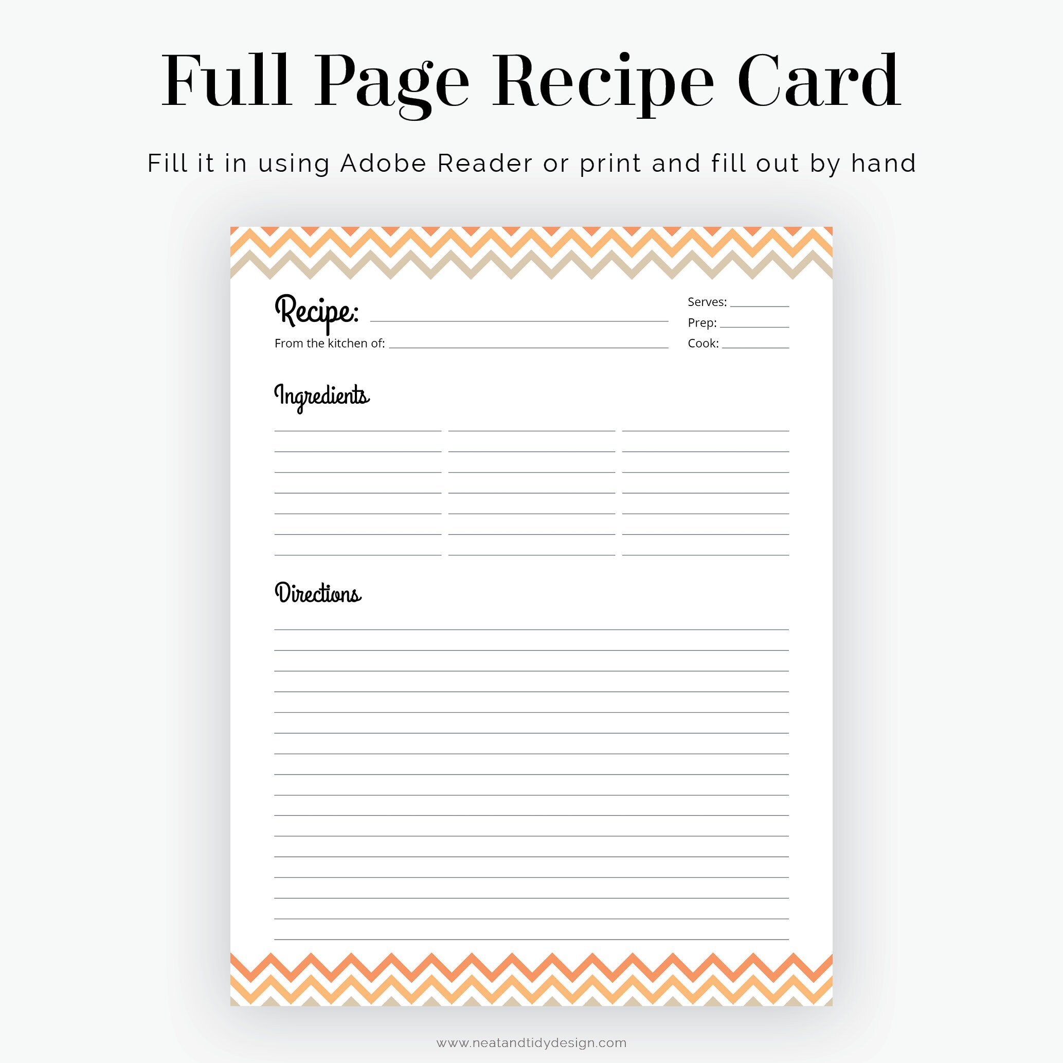 Recipe Card Full Page Colourful Chevron Fillable - Etsy