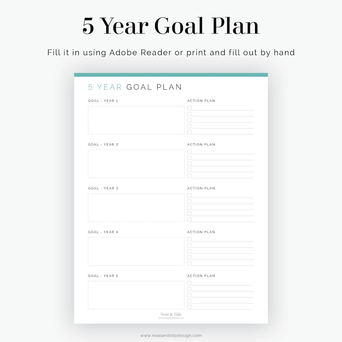 5 Year Goal Plan Fillable Printable PDF New Year | Etsy Australia