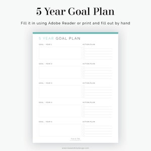 5 Year Goal Plan - Fillable - Printable PDF - New Year Resolution, Goal ...