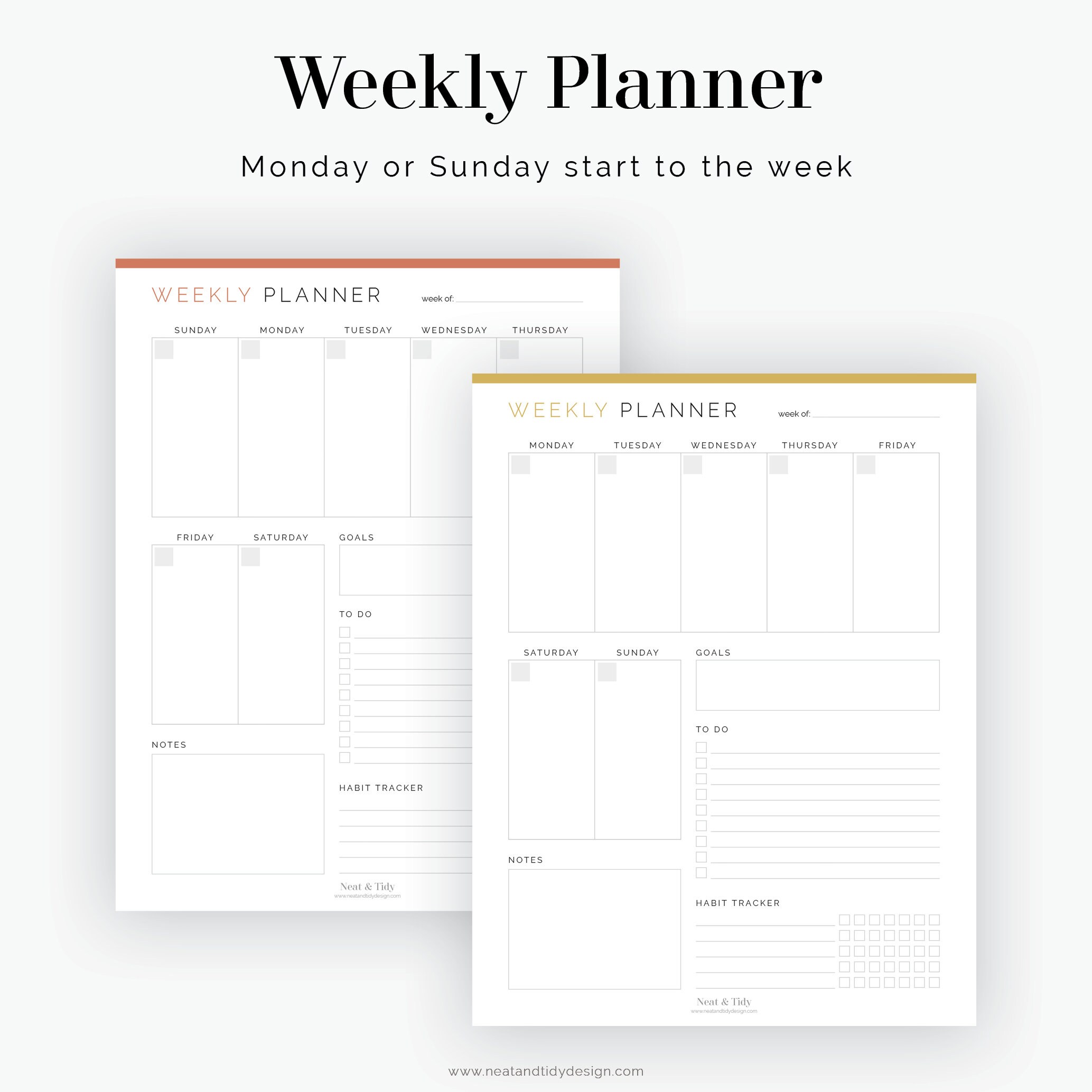 Weekly Planner V2 Fillable Printable PDF Monday or Sunday Start Weekly ...