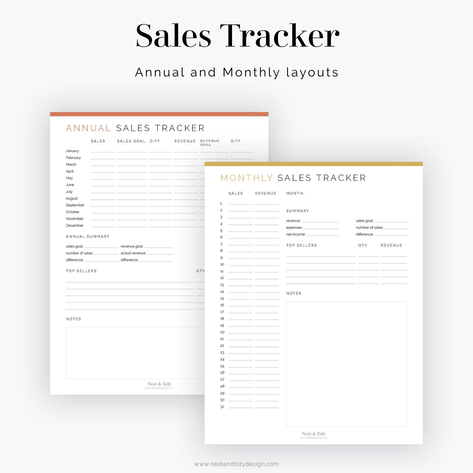 Sales Tracker (annual & Monthly) - Fillable - Printable PDF - Business ...