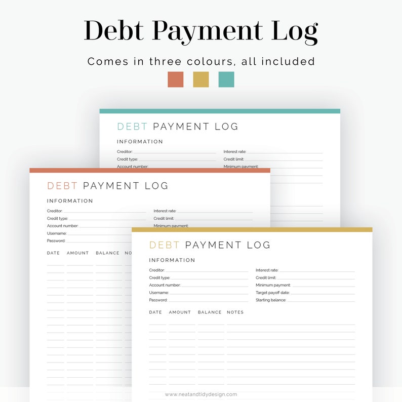 Debt Payment Log - Fillable - Printable PDF - Finance Planner - Home ...