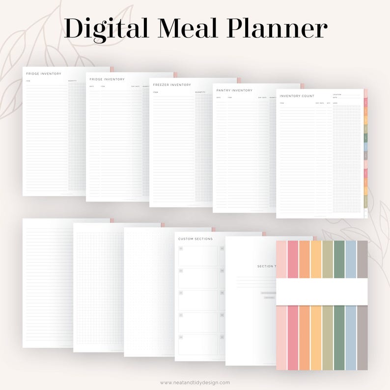 Digital Meal Planner for Goodnotes & Notability, Rainbow | Monthly ...