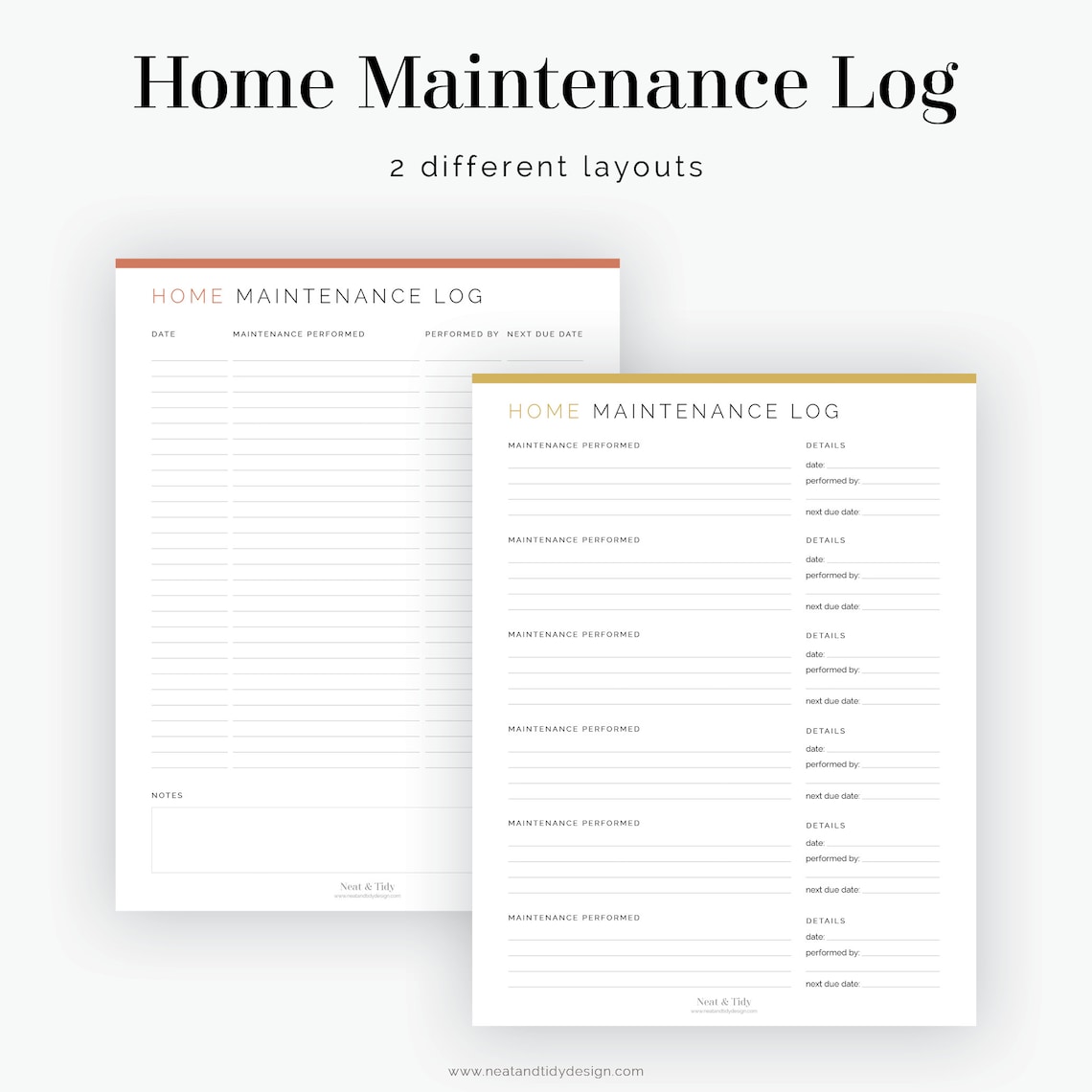 Home Maintenance Logs - 2 Layouts - House Maintenance Repair Log ...