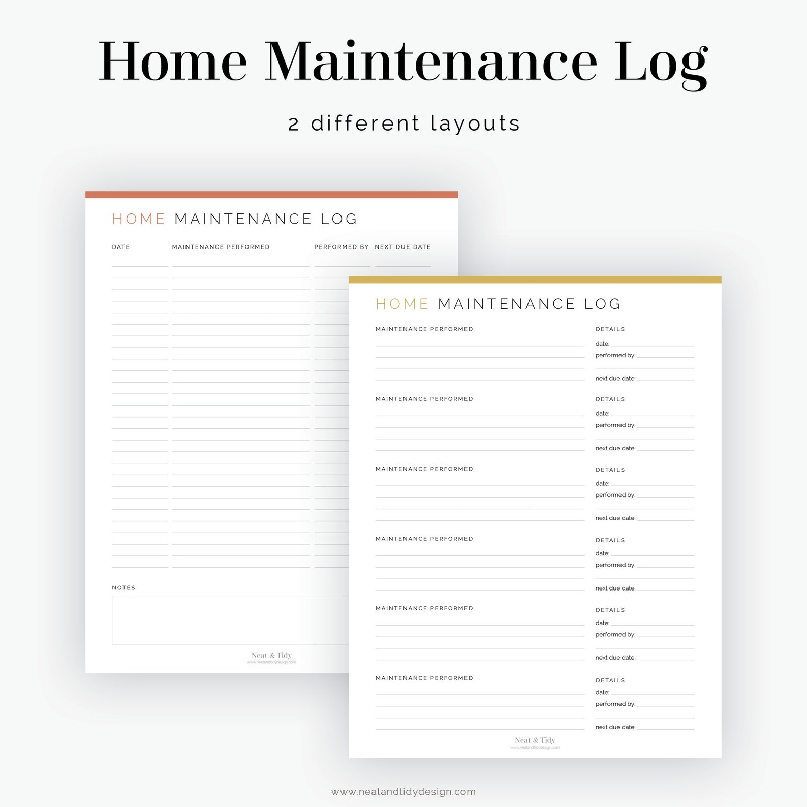 Home Maintenance Logs - 2 Layouts - House Maintenance Repair Log ...