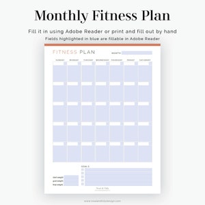 Monthly Fitness Plan - Fillable - Printable PDF - Exercise Calendar ...